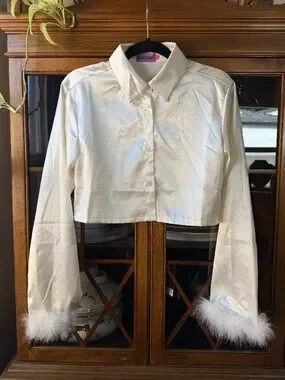 Edikted | Tops | Edikted Ivory Satin Buttonup Shirt With Feathertrim ...